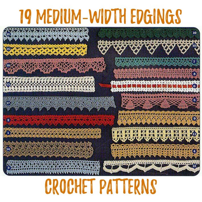 19 Medium-width Edgings PDF Crochet Patterns Lace Borders Beginner ...