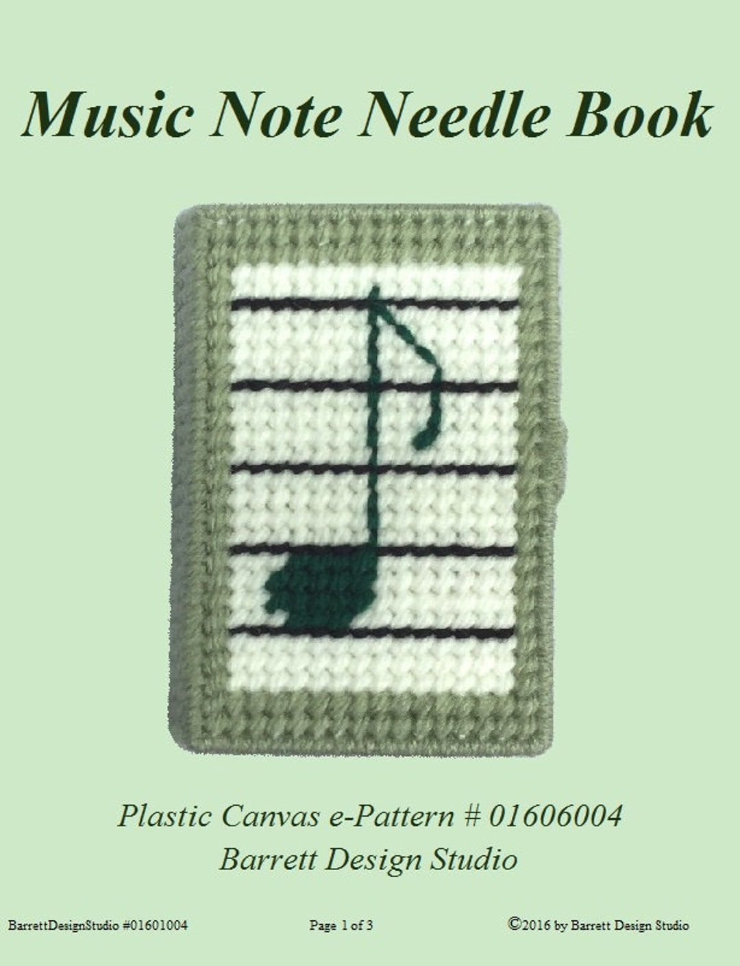 Music Note Needle Book Minder Plastic Canvas E-pattern Instant Download ...