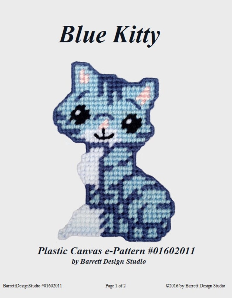 Blue Kitty Cat Plastic Canvas Pattern Instant Downloadeasy Kids Kitten ...