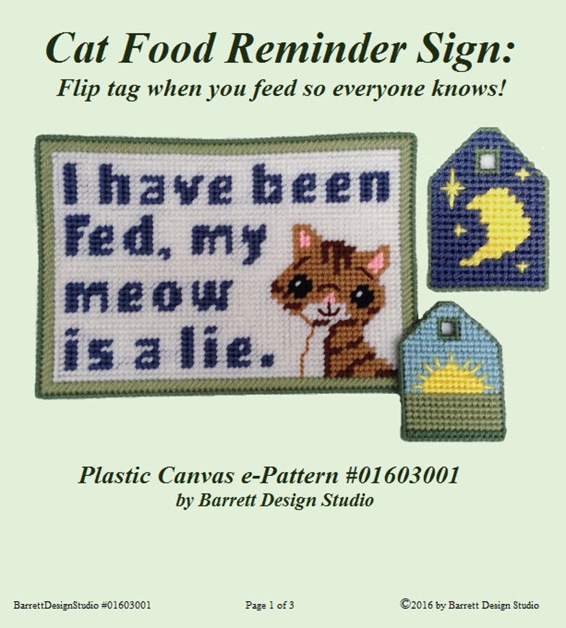 Cat Lover Plastic Canvas Pattern Cat Food Sign Gift Reminder Instant ...