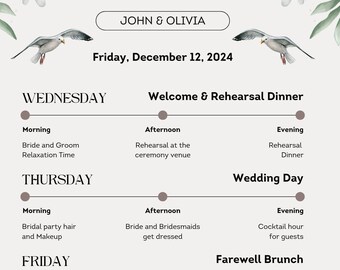 Watercolor Flower Wedding Itinerary Template Download / Wedding Weekend ...