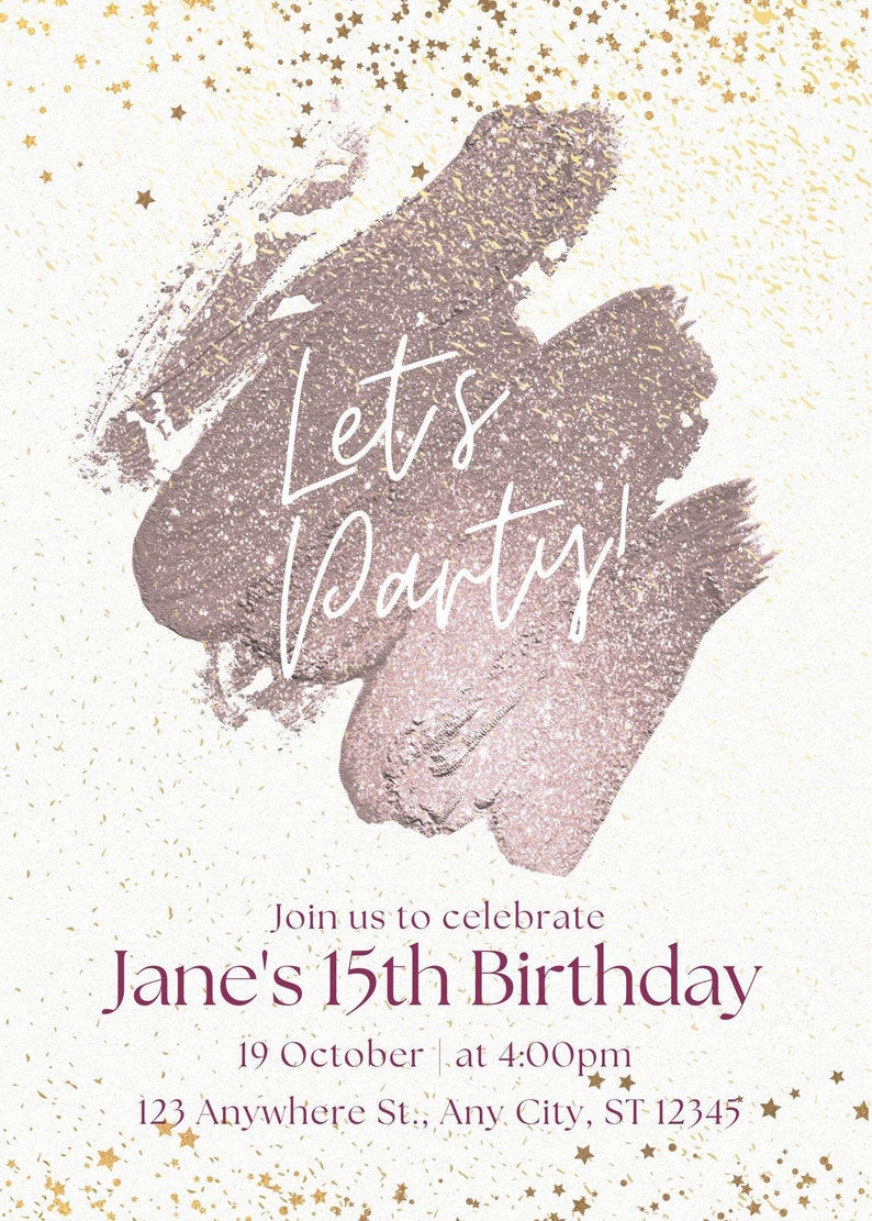 Glitter Rose Gold Birthday Invitation Template Download / Invite Card ...