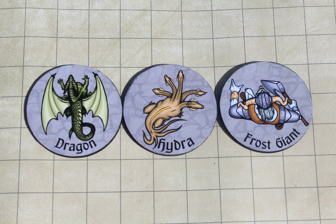 Set of Three Huge Monsters RPG 2-dimensional Miniatures Game Tokens D&D ...