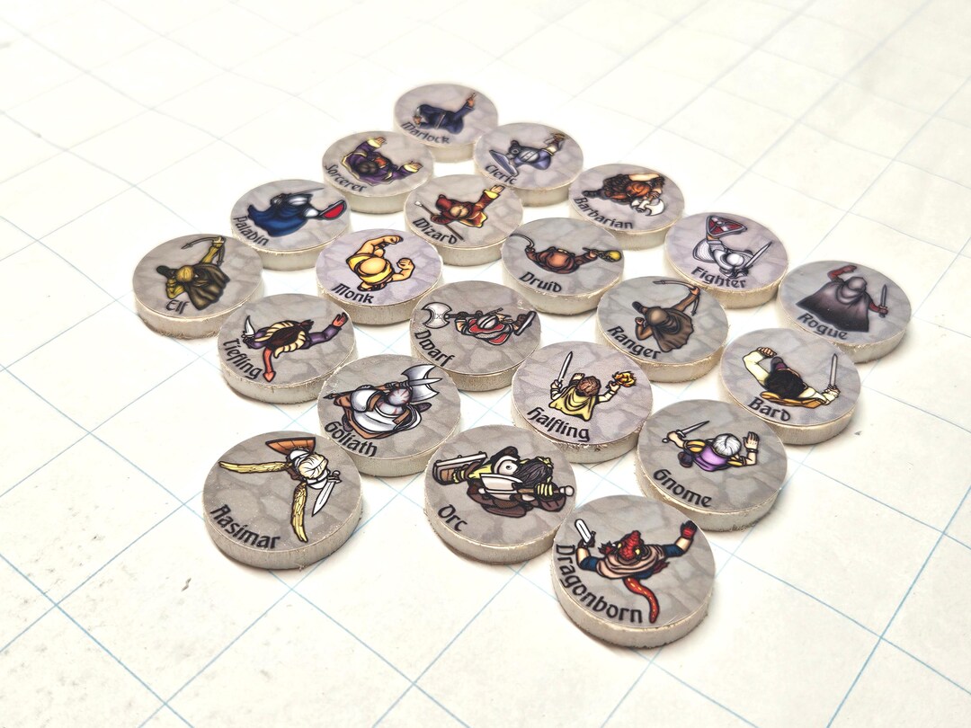 5E2024 Class and Race Set Tabletop RPG 2-dimensional Miniatures Game ...