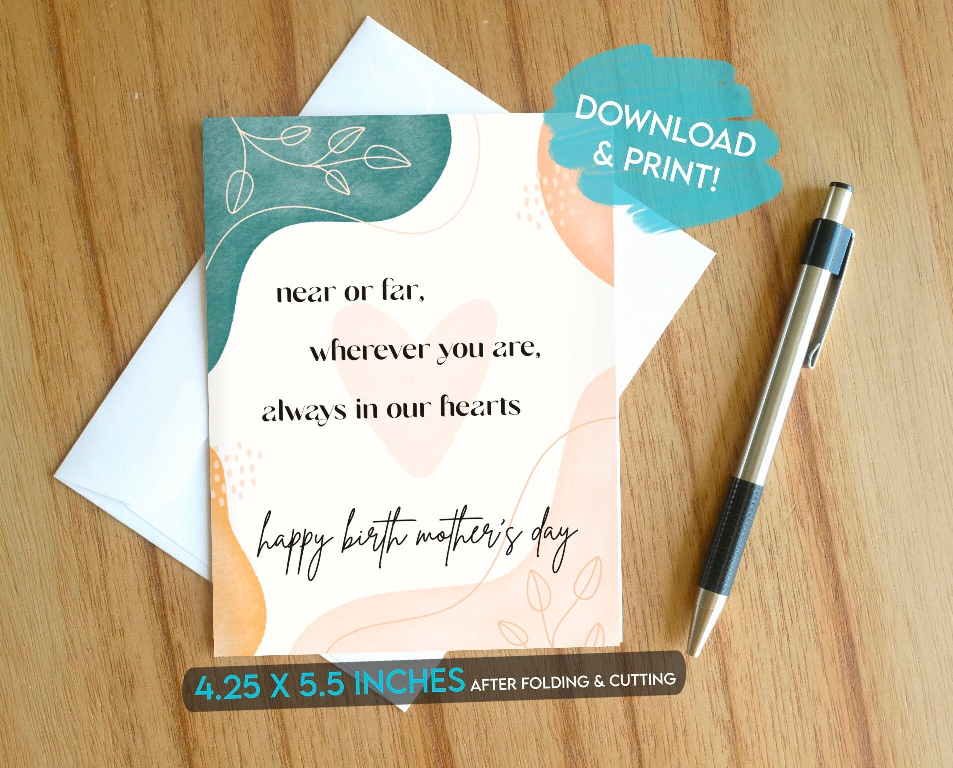 PRINTABLE Birth Mother's Day Card, Boho Modern Bio Mom Card for ...