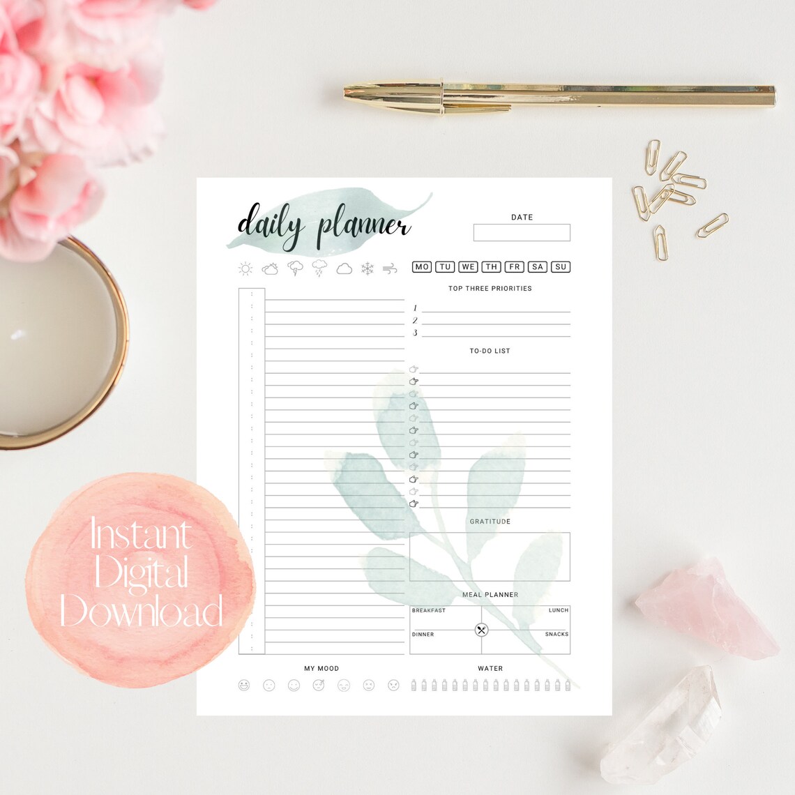 Daily and Weekly Planner Printable Meal Plan Water Tracker | Etsy