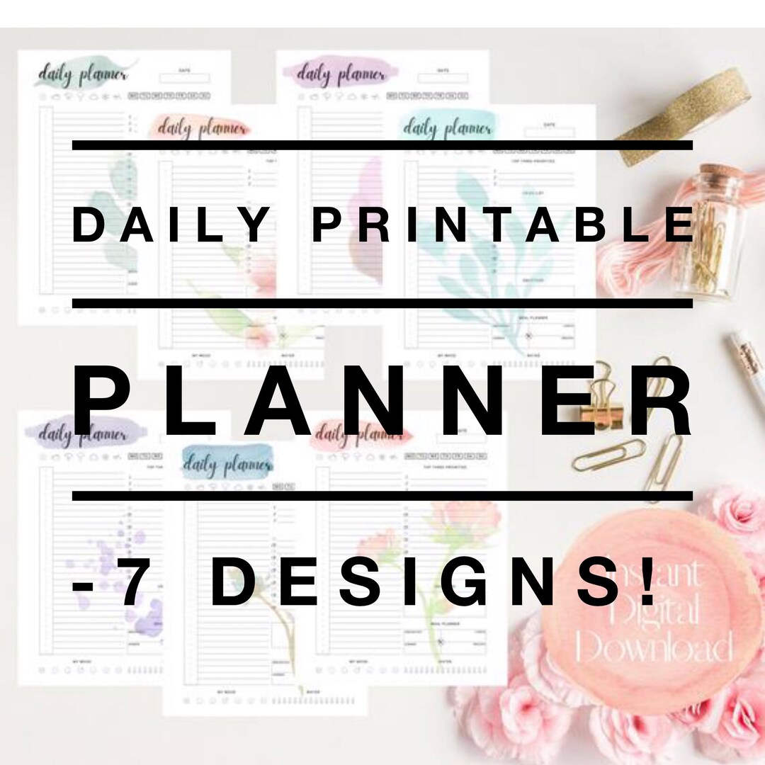 Daily Planner Printable, Meal Plan, Water Tracker, Mood Tracker, Time ...