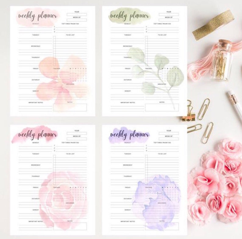 Daily and Weekly Planner Printable, Meal Plan, Water Tracker, Mood ...
