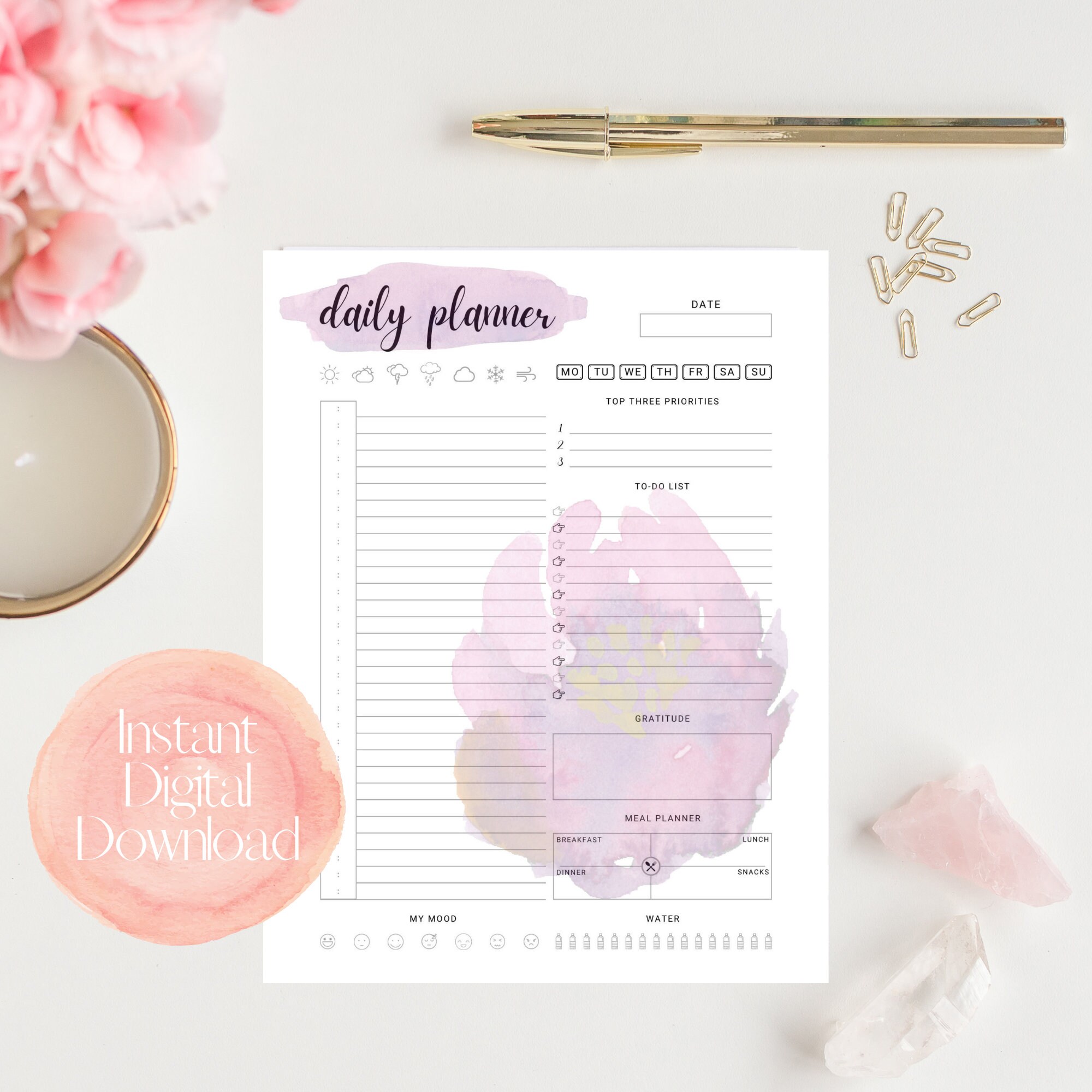 Daily and Weekly Planner Printable Meal Plan Water Tracker | Etsy