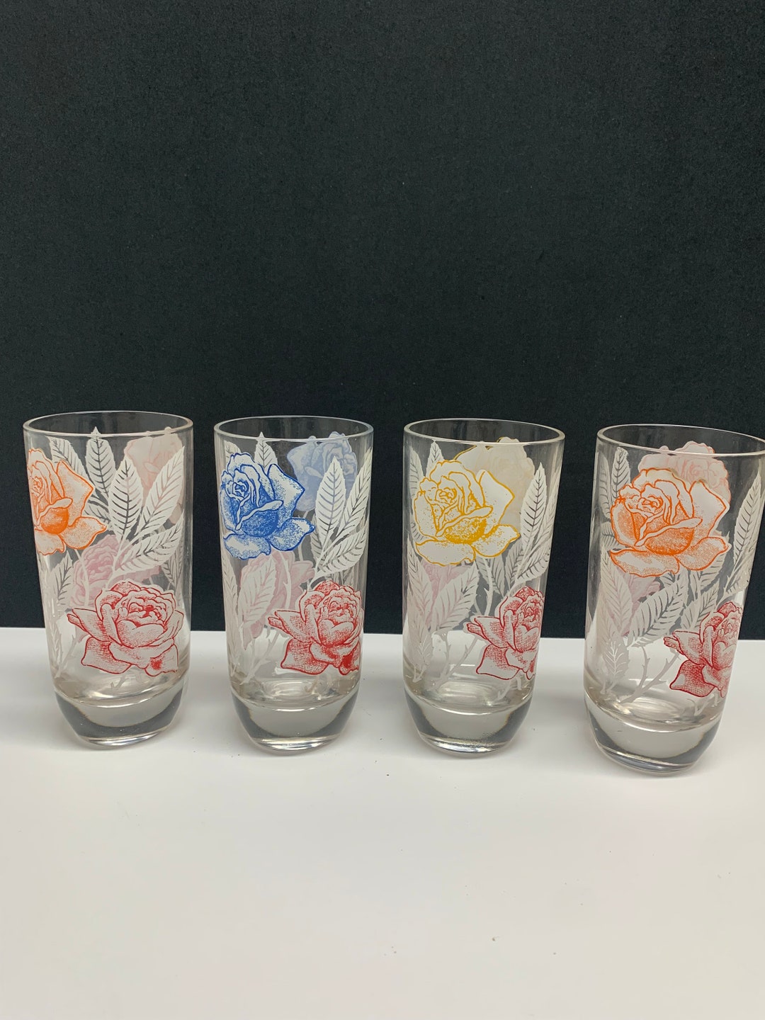 Set of 4 Retro /vintage Juice Glasses Spring Rose Flower Garden Swank ...