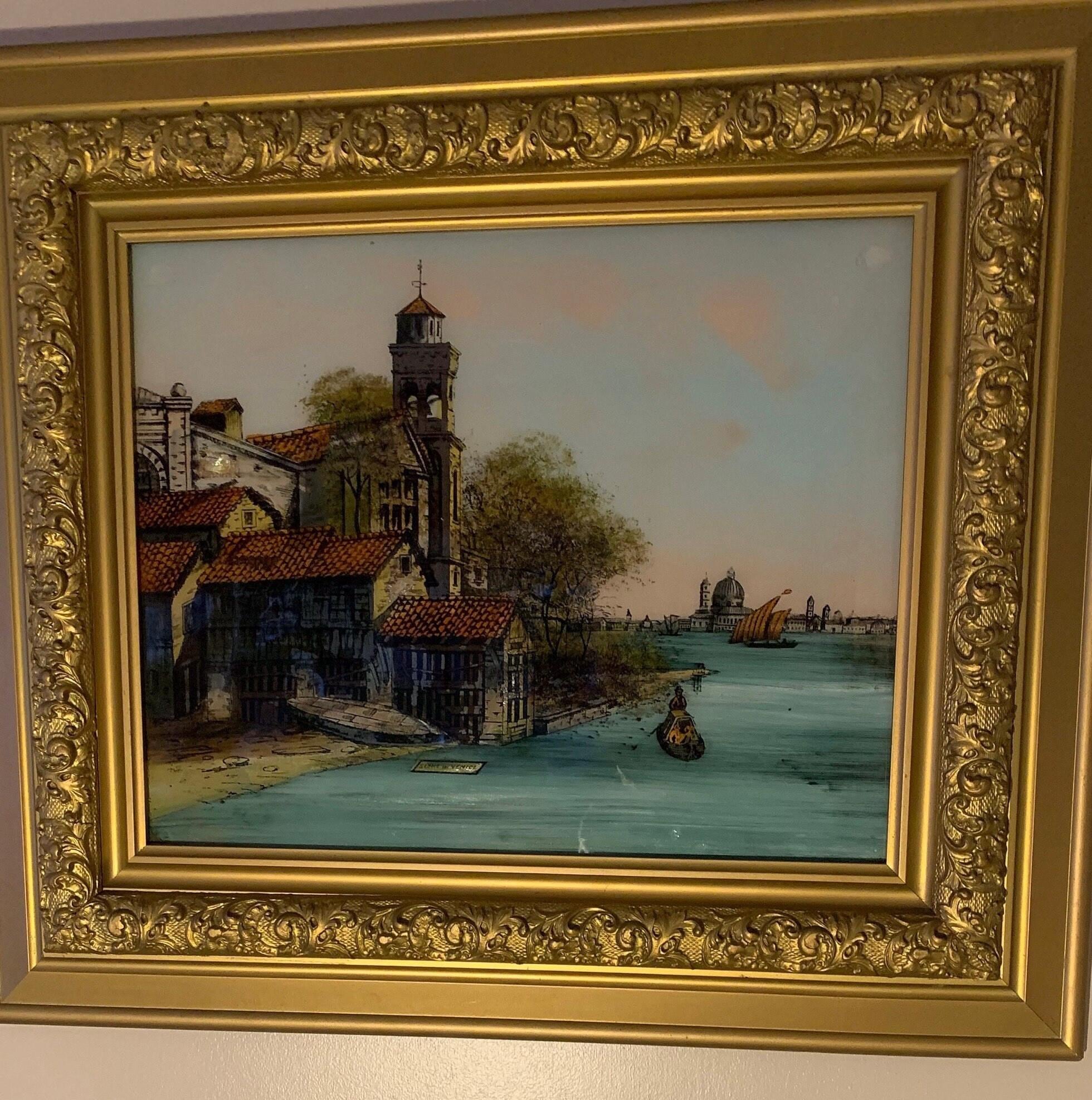 Vintage Reverse Painting on Glass Painting Titled Scene in Venice Folk ...