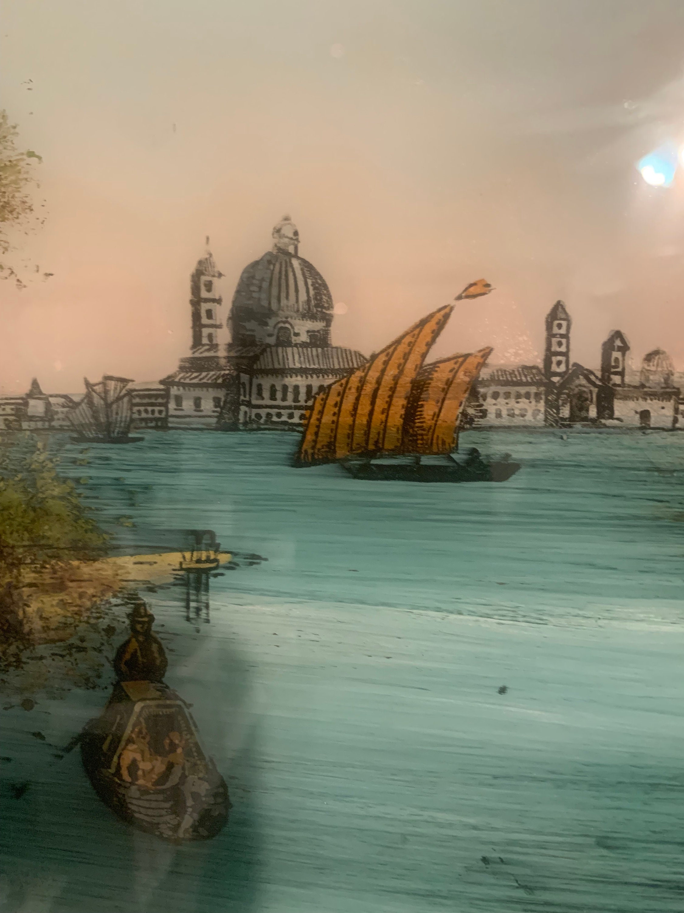 Vintage Reverse Painting on Glass Painting Titled Scene in Venice Folk ...