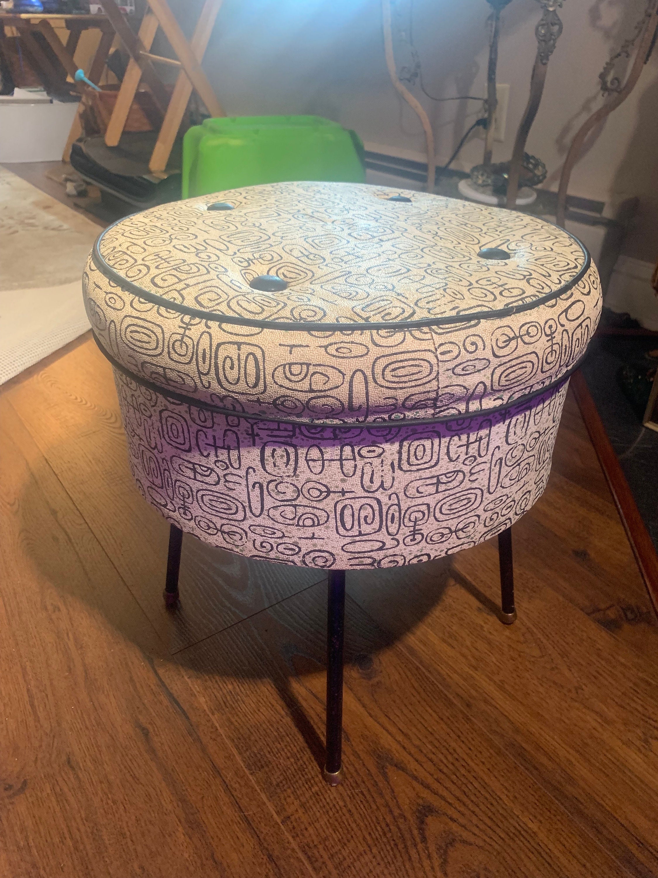 Retro Mid Century Modern Storage Footstool With Lid Black Metal Legs - Etsy