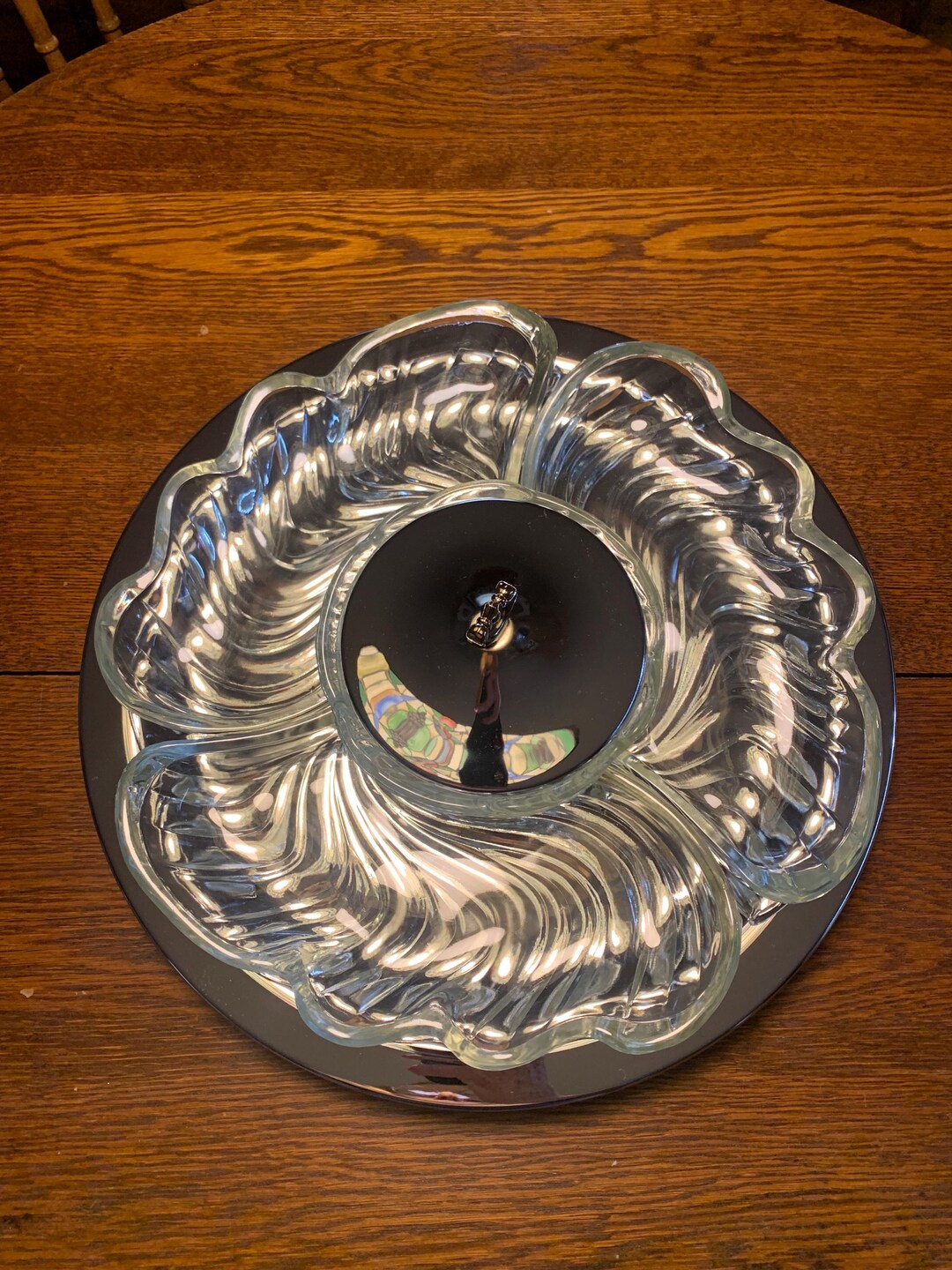 Kromex Lazy Susan/mid Century/swirl Glass Divided Sections/chrome ...