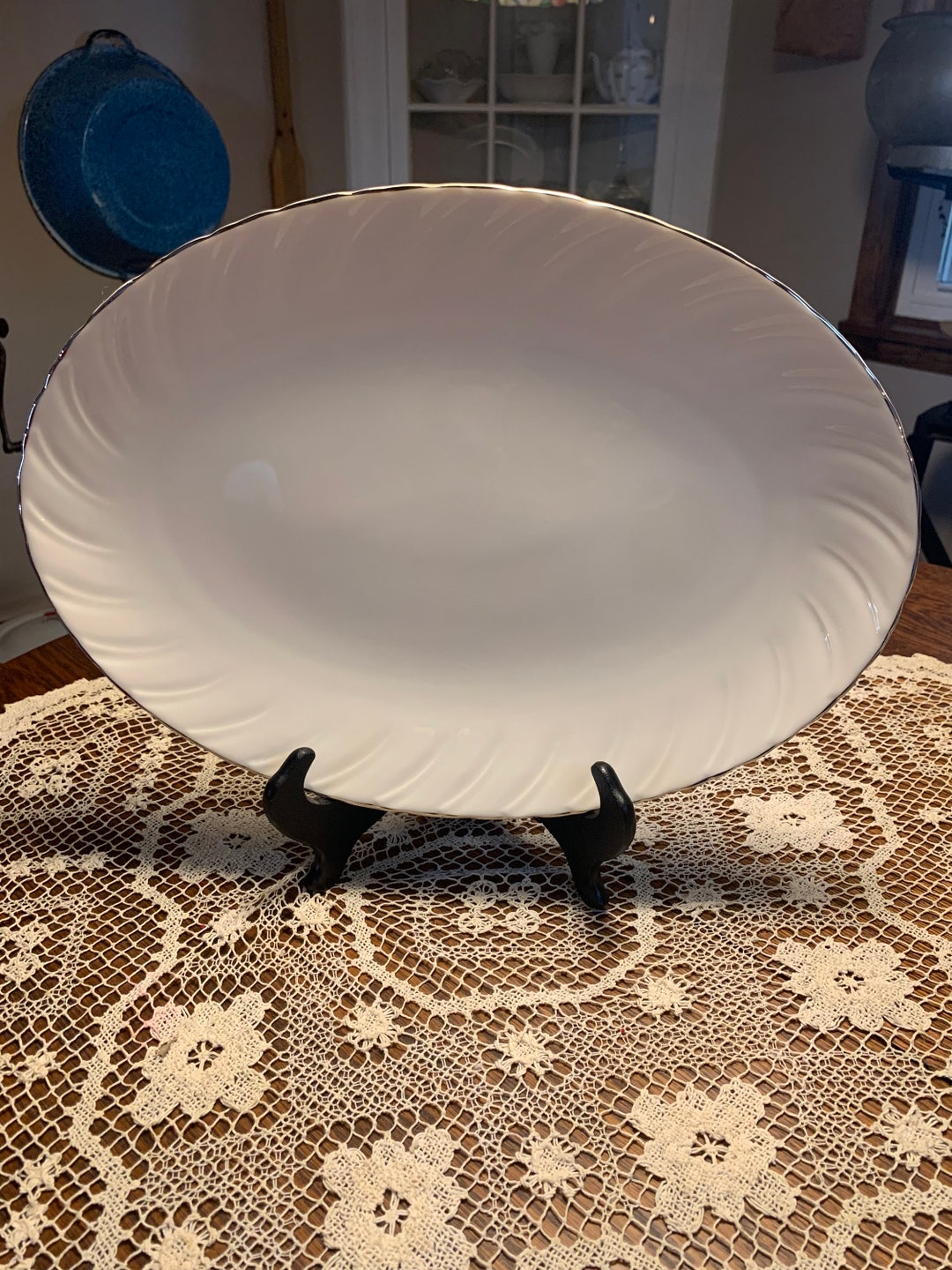 Lenox Weatherly Large Oval Serving Platter 16x 11 Ivory With Platinum ...