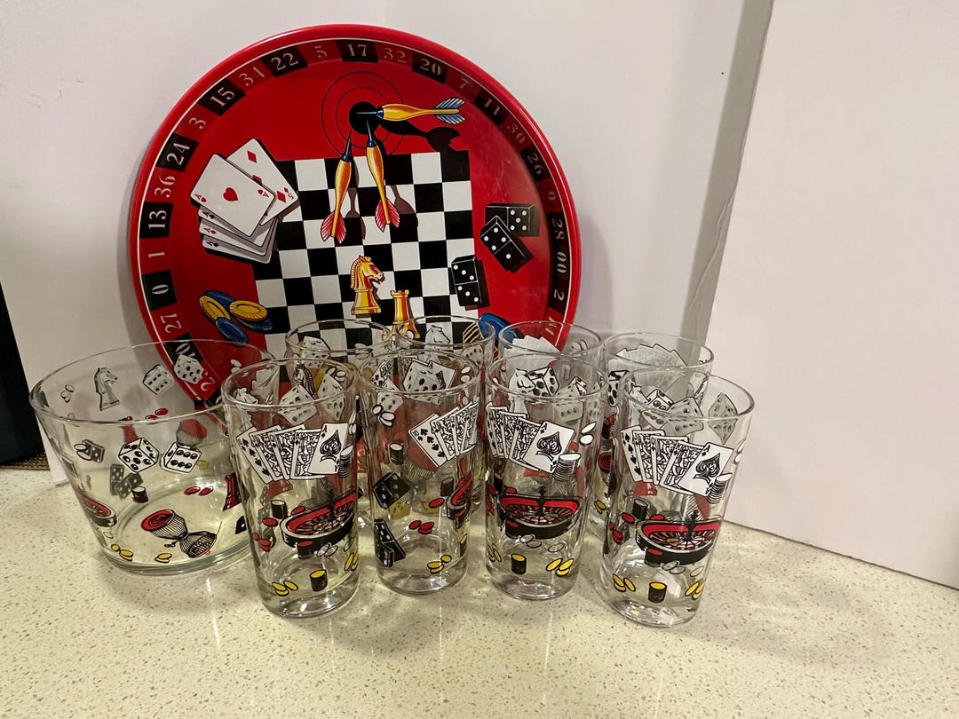 Amazing Set of 1960s MCM Hazel Atlas Casino / Poker Games Bar Set With ...