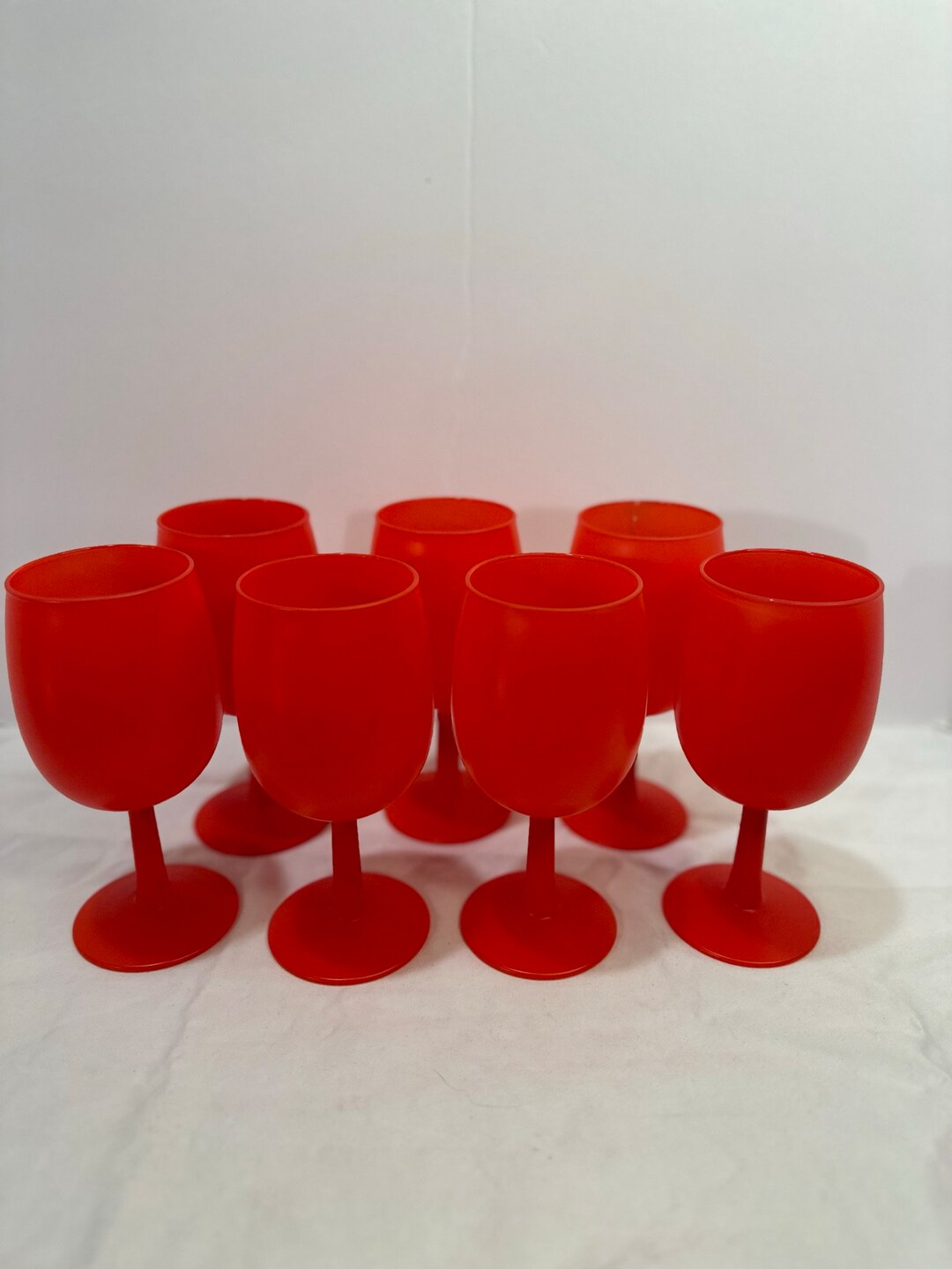 Set of 7 MCM Rainbow Glass Co Red Frosted Footed Glasses - Etsy