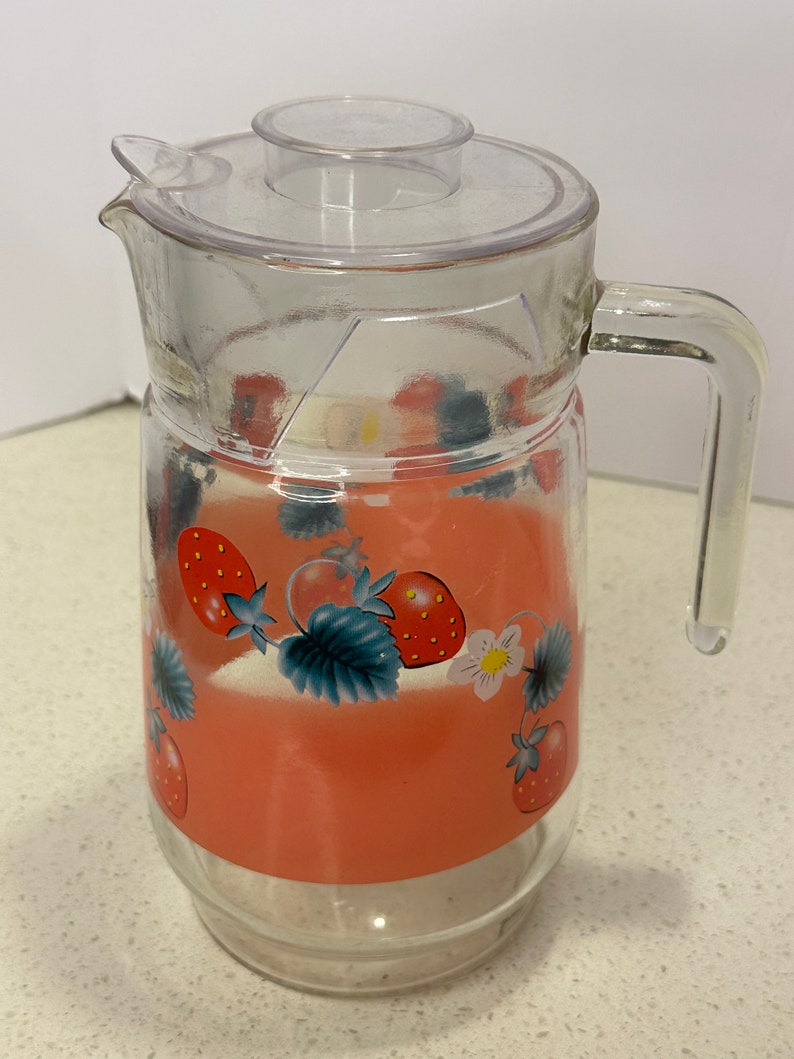 Vintage Luminarc Glass Strawberry Design Juice Pitcher and 6 Glasses - Etsy