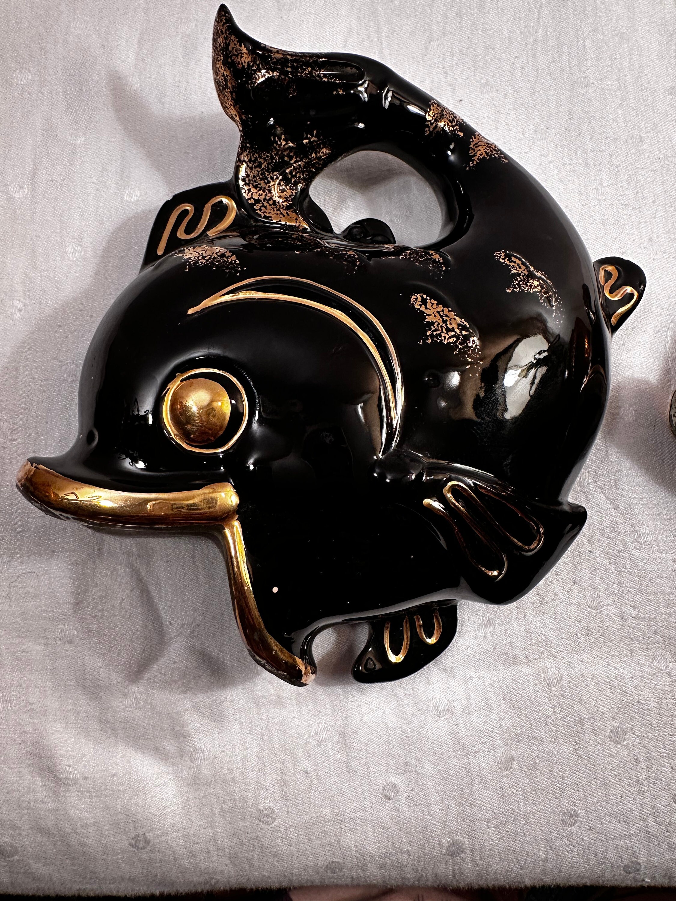 Pair of Vintage MCM Black and Gold Ceramic Fish Wall Pockets - Etsy