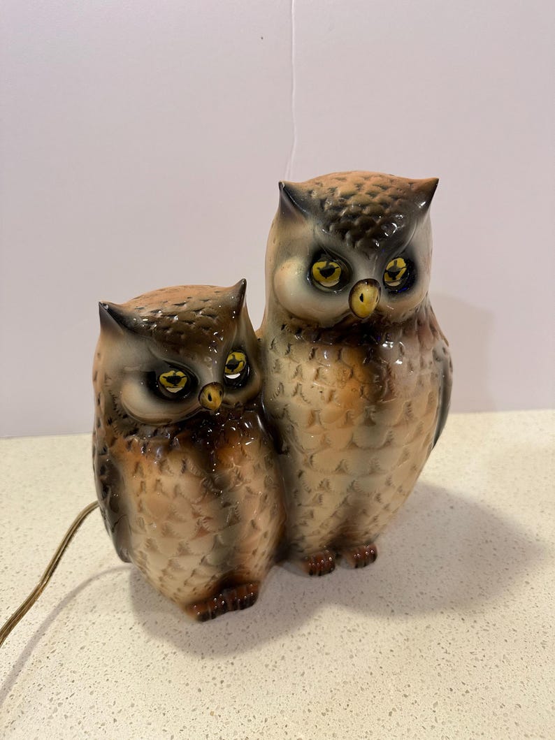 1950s MCM Wales Made in Japan Ceramic Double Owl TV Lamp With 3 ...