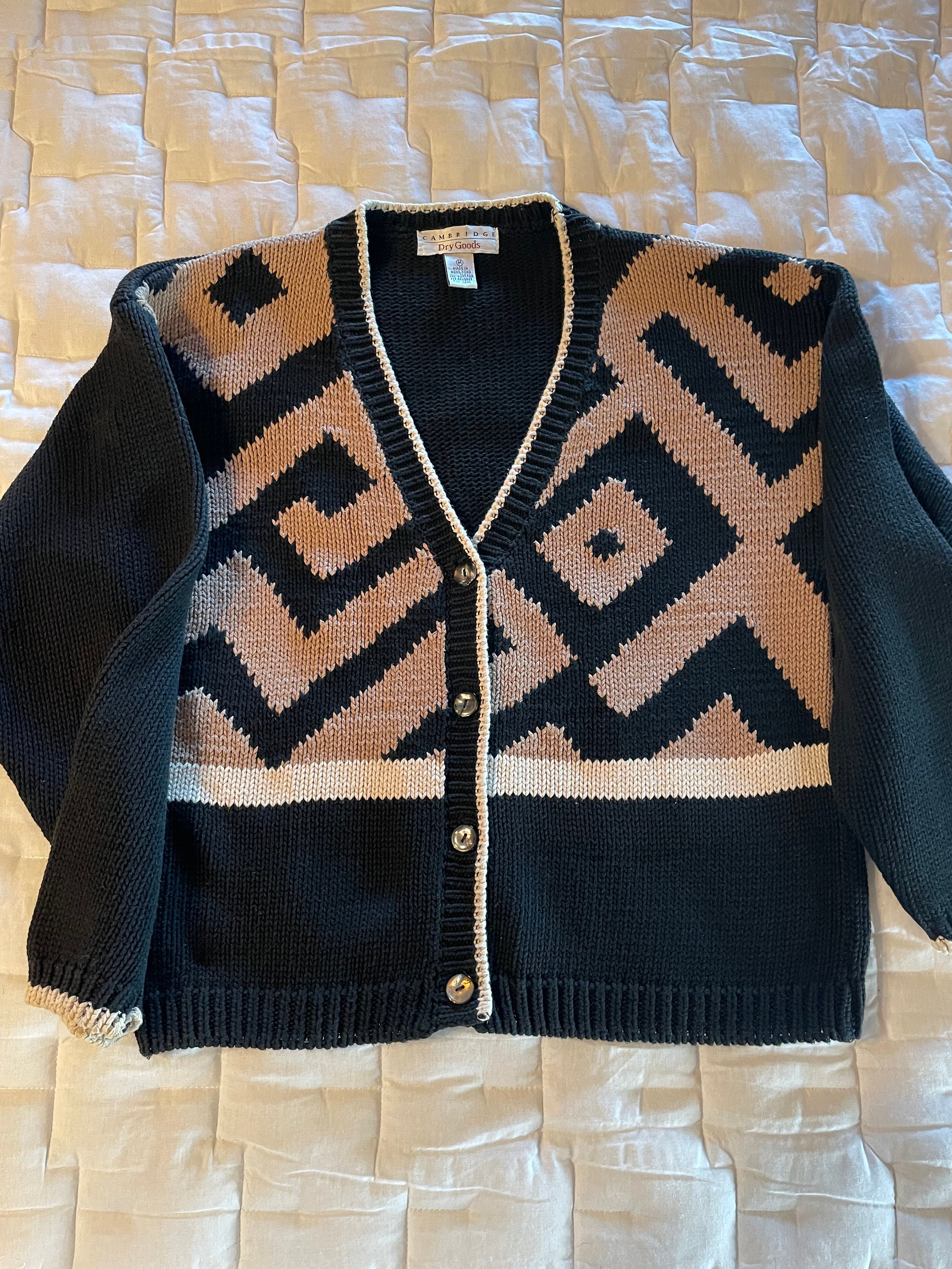 Vintage Beautiful Cambridge “dry Goods”, Black Cotton Knit Cardigan ...