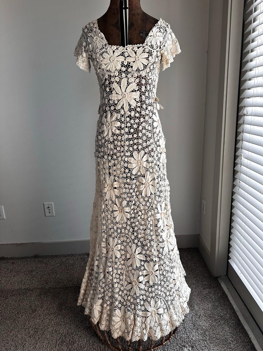 Beautiful 1800s Edwardian Era Ivory Irish Lace Wedding Dress With Cap ...