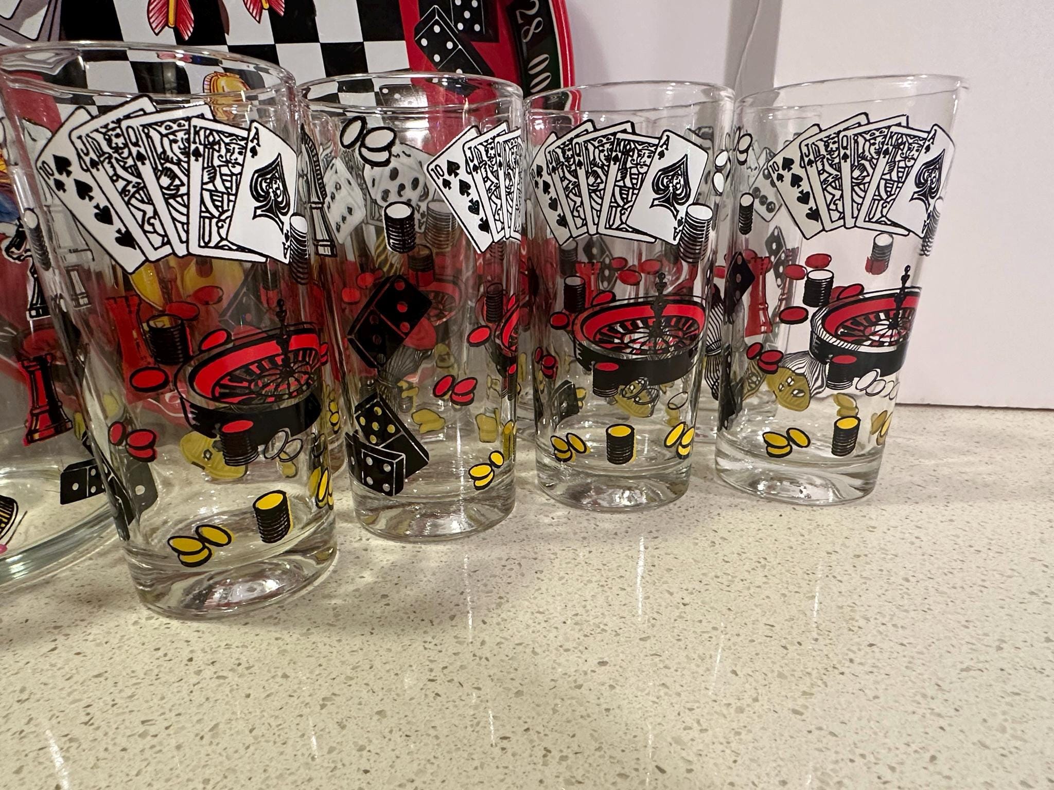 Amazing Set of 1960s MCM Hazel Atlas Casino / Poker Games Bar Set With ...