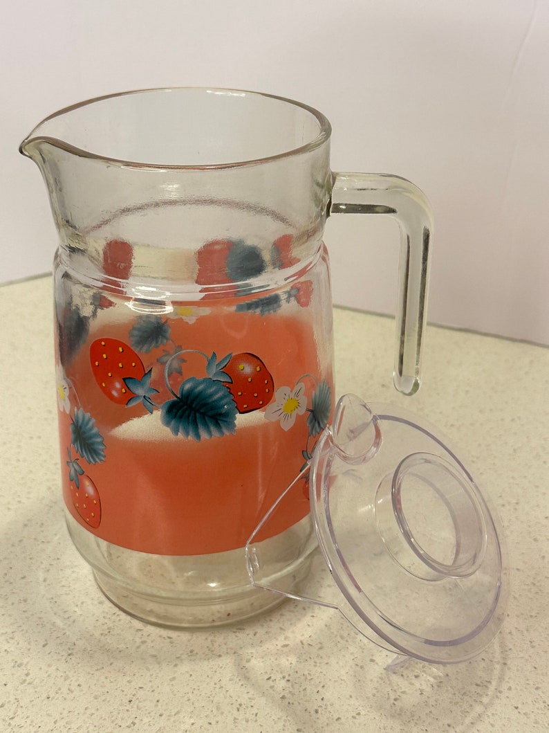 Vintage Luminarc Glass Strawberry Design Juice Pitcher and 6 Glasses - Etsy