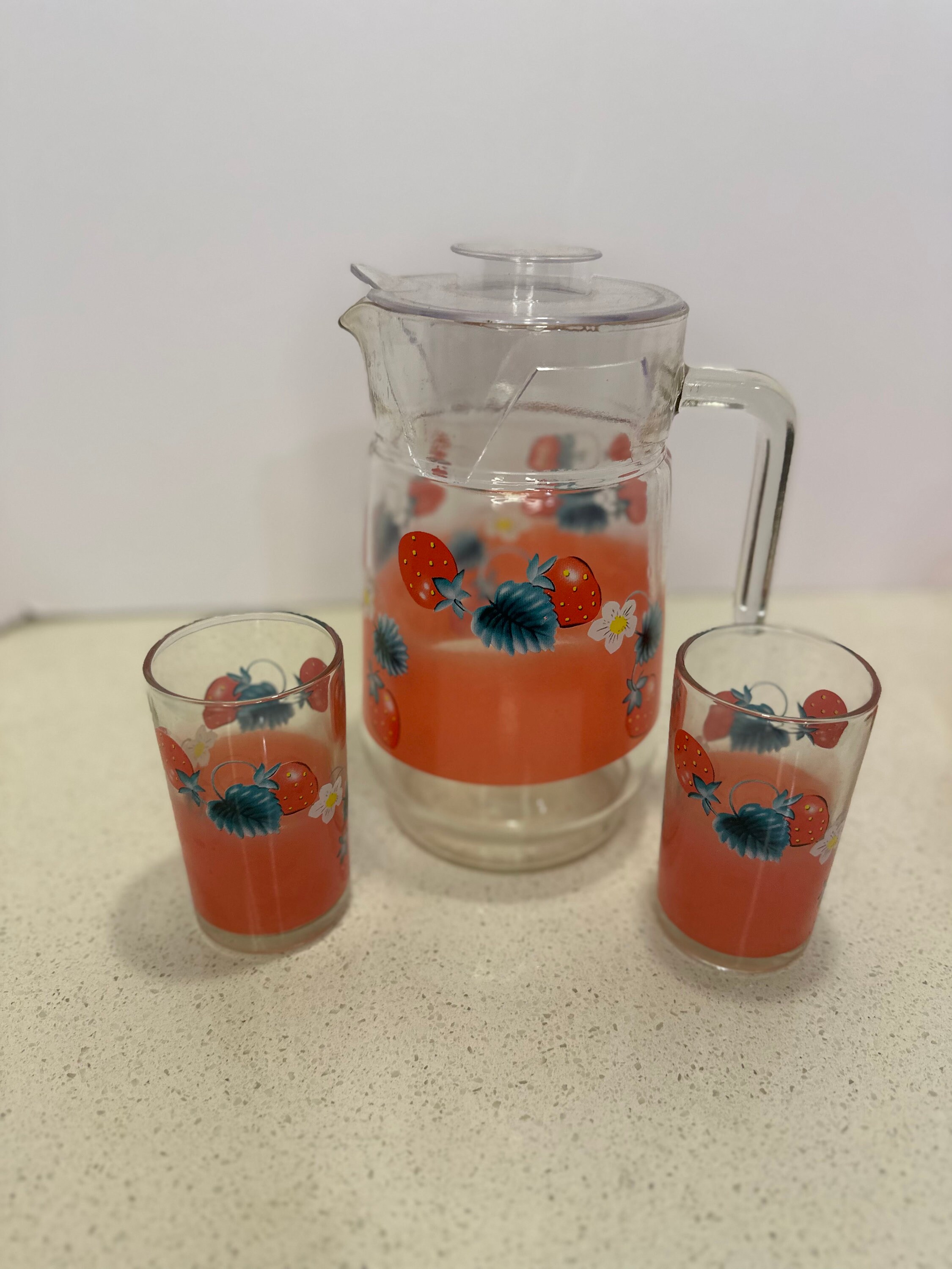 Vintage Luminarc Glass Strawberry Design Juice Pitcher and 6 Glasses - Etsy