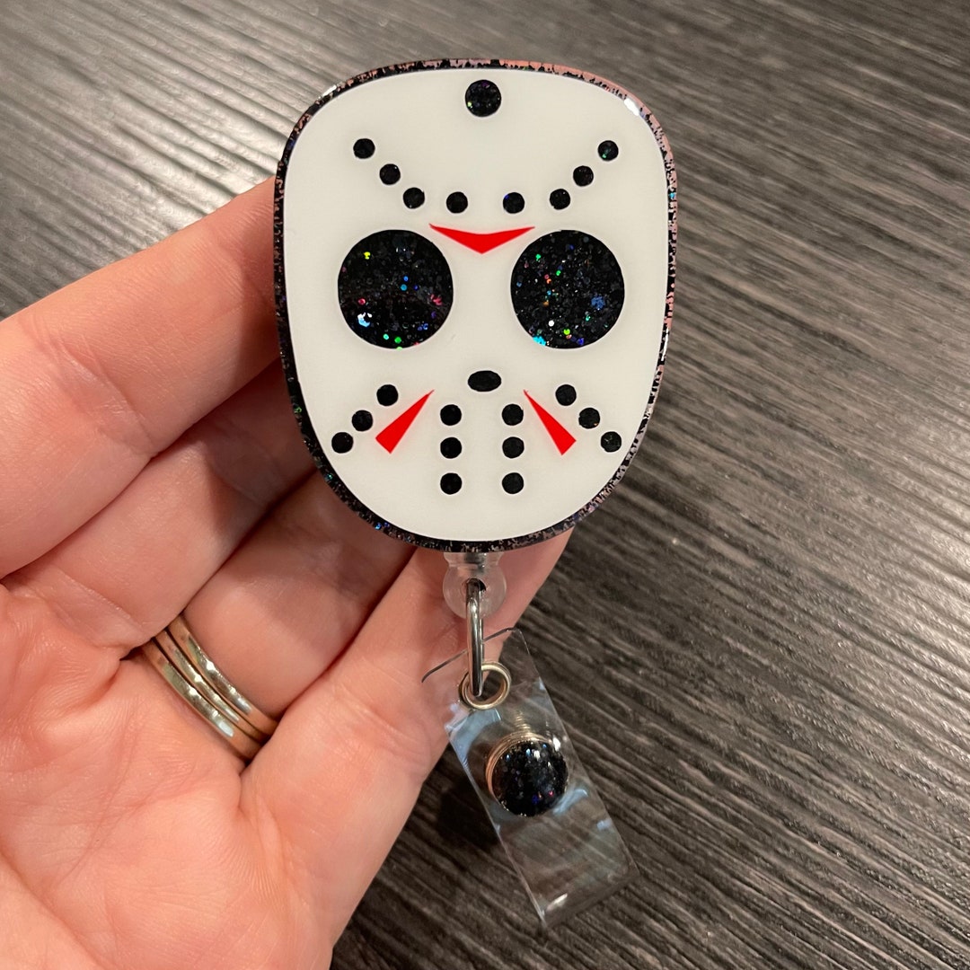 Jason Glitter Mask Retractable Badge Reel/ Halloween Badge Reel - Etsy