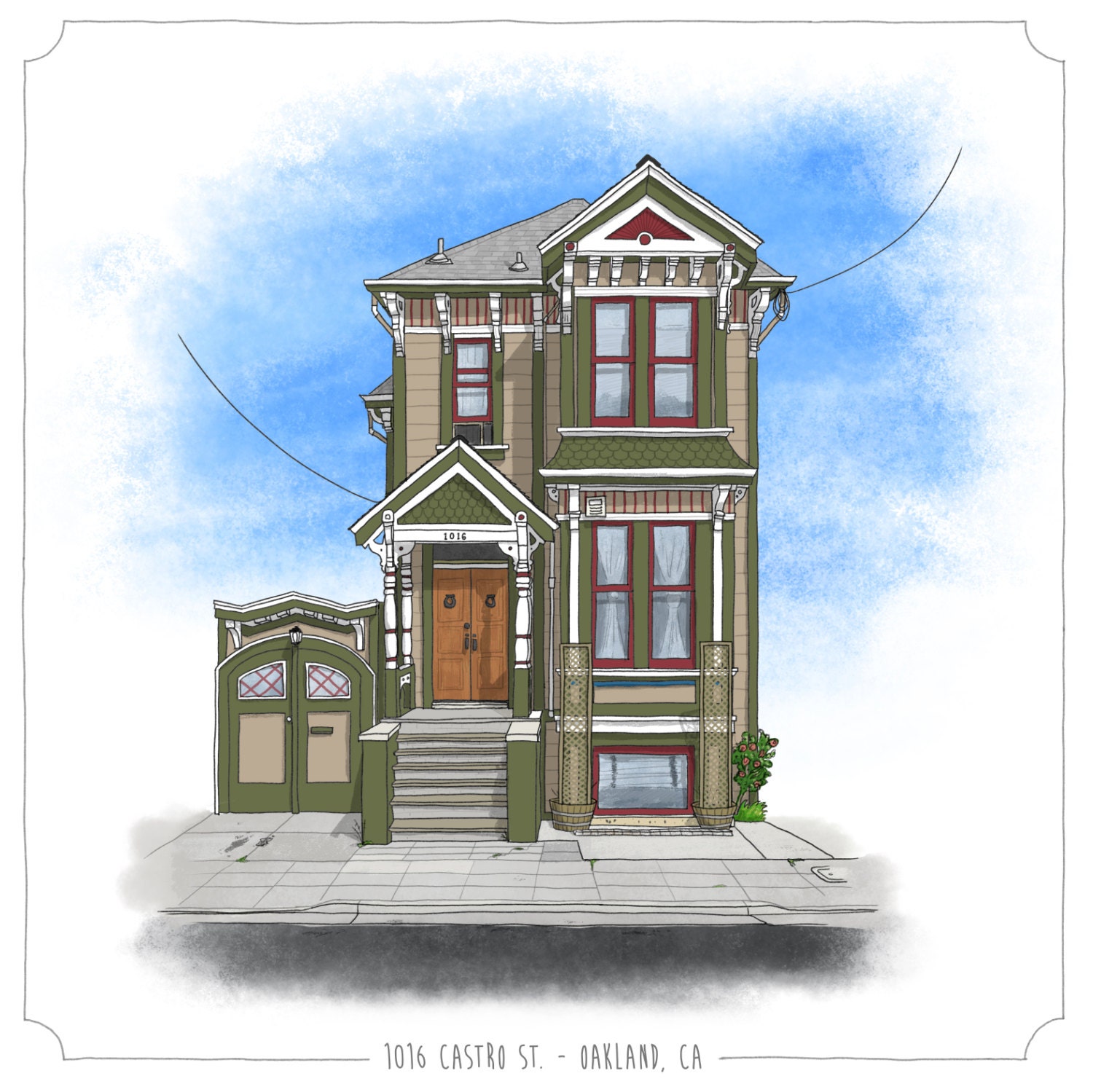 Oakland Victorian House Illustration #3: 1016 Castro St. - Etsy