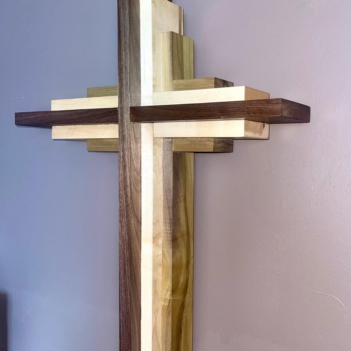 Decorative Wall Cross, Modern Art Design, Two-tone Wood, Handcrafted ...