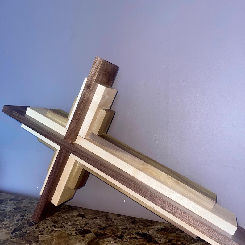 Decorative Wall Cross, Modern Art Design, Two-tone Wood, Handcrafted ...