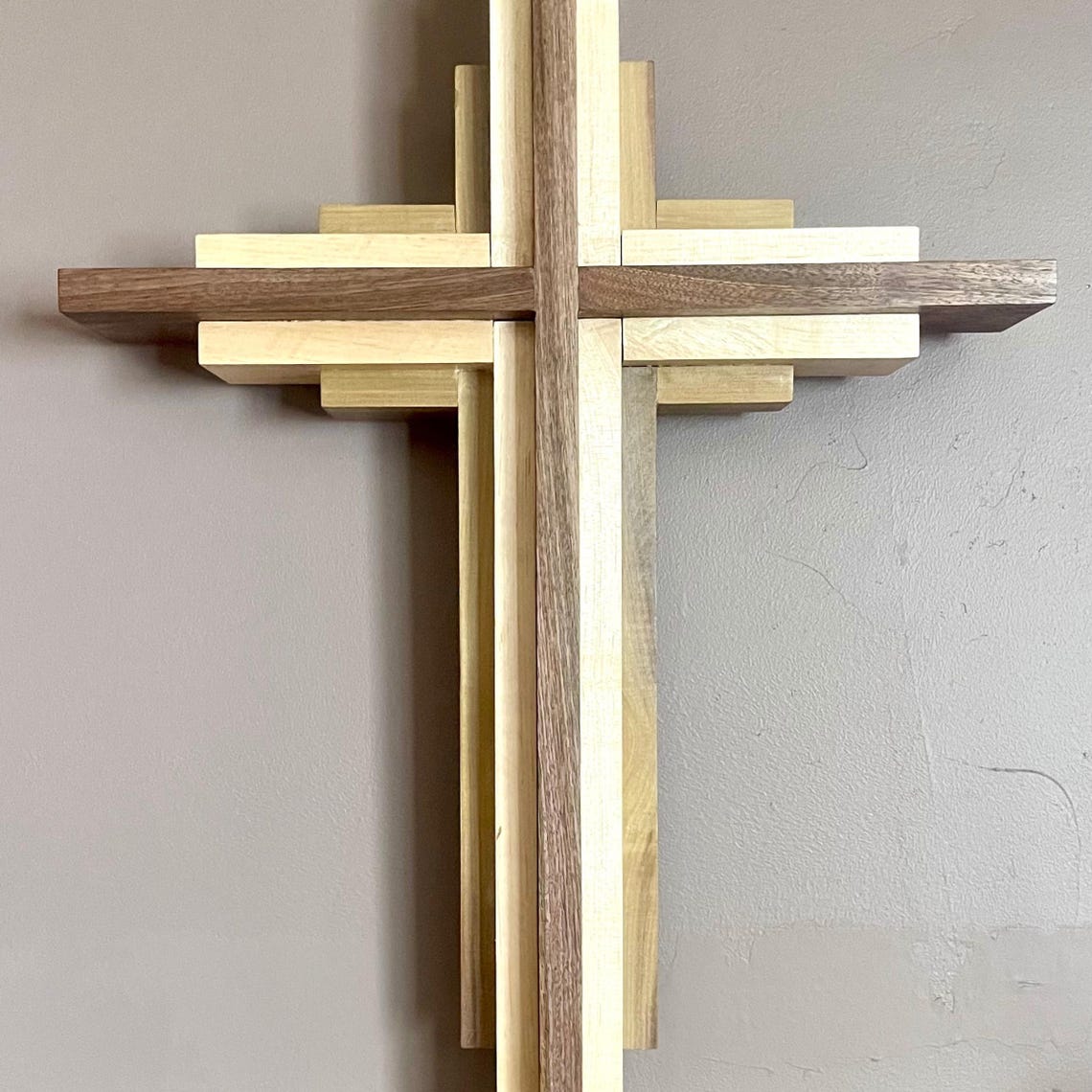 Decorative Wall Cross, Modern Art Design, Two-tone Wood, Handcrafted ...