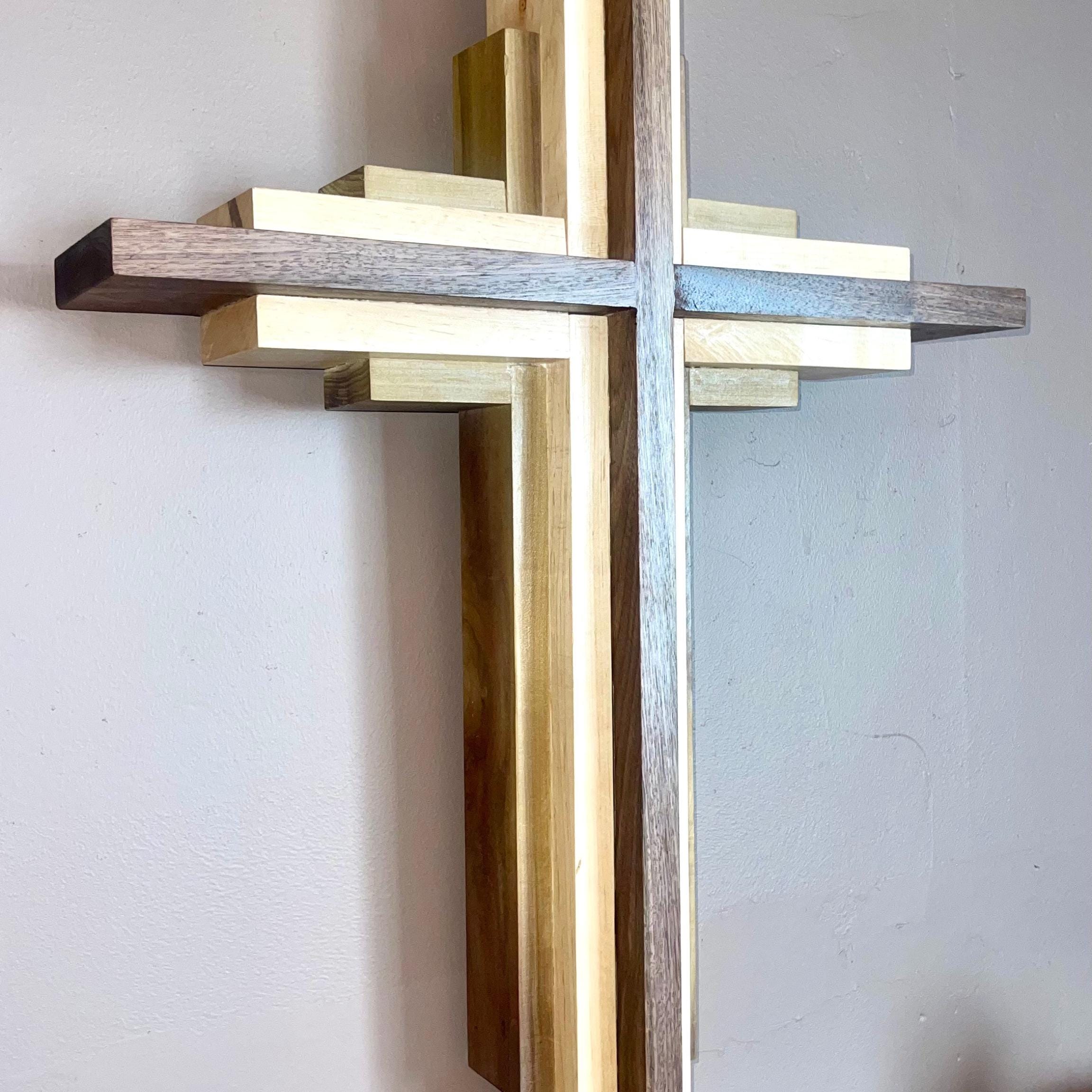 Decorative Wall Cross, Modern Art Design, Two-tone Wood, Handcrafted ...
