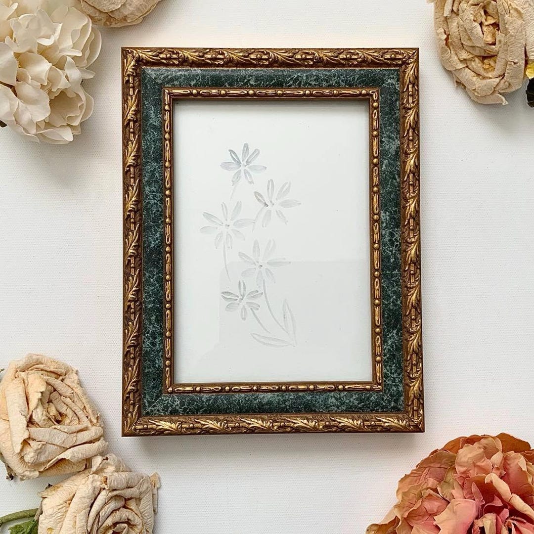 Vintage Blue and Gold Rectangular 5x7 Botanical Tabletop and Wall ...