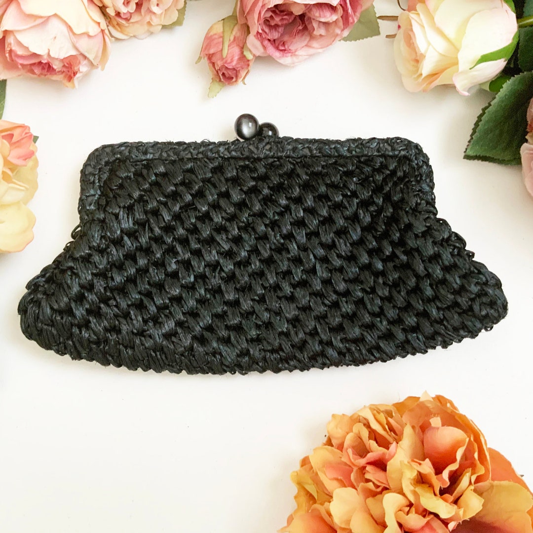 Vintage ARTEL Black Woven Kiss Clasp Straw Clutch, Elegant Hand Bag - Etsy
