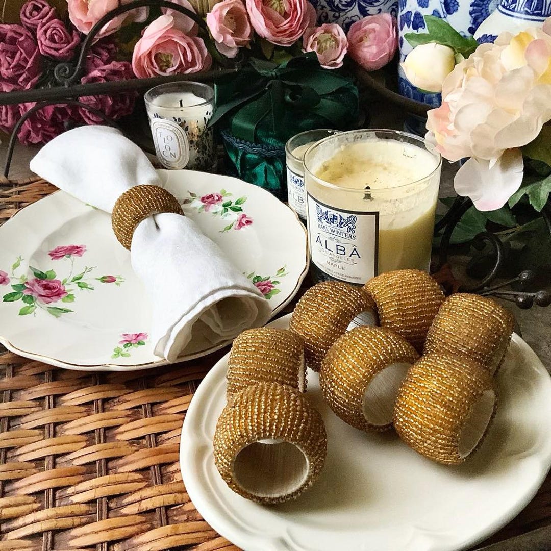 Vintage 8 Gold Beaded Napkin Ring Set, Versatile Napkin Rings, Elegant ...