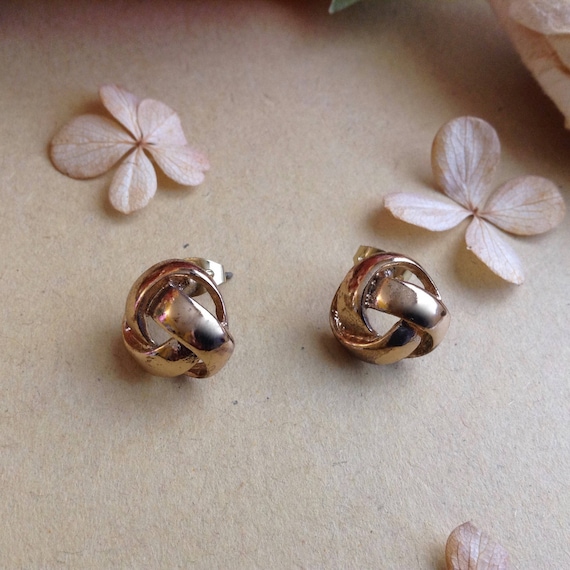 Vintage Small Gold Tone Knot Earrings Classy Earrings Versatile Earrings Casual Earrings Custom Jewelry Office Wear Etsy