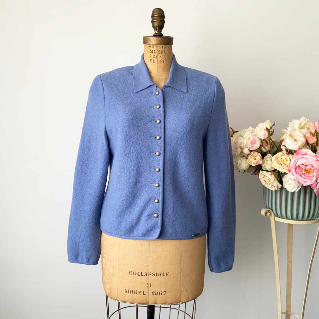 Vintage GEIGER Periwinkle Blue Knitted Wool Cardigan, Classic Cardigan ...