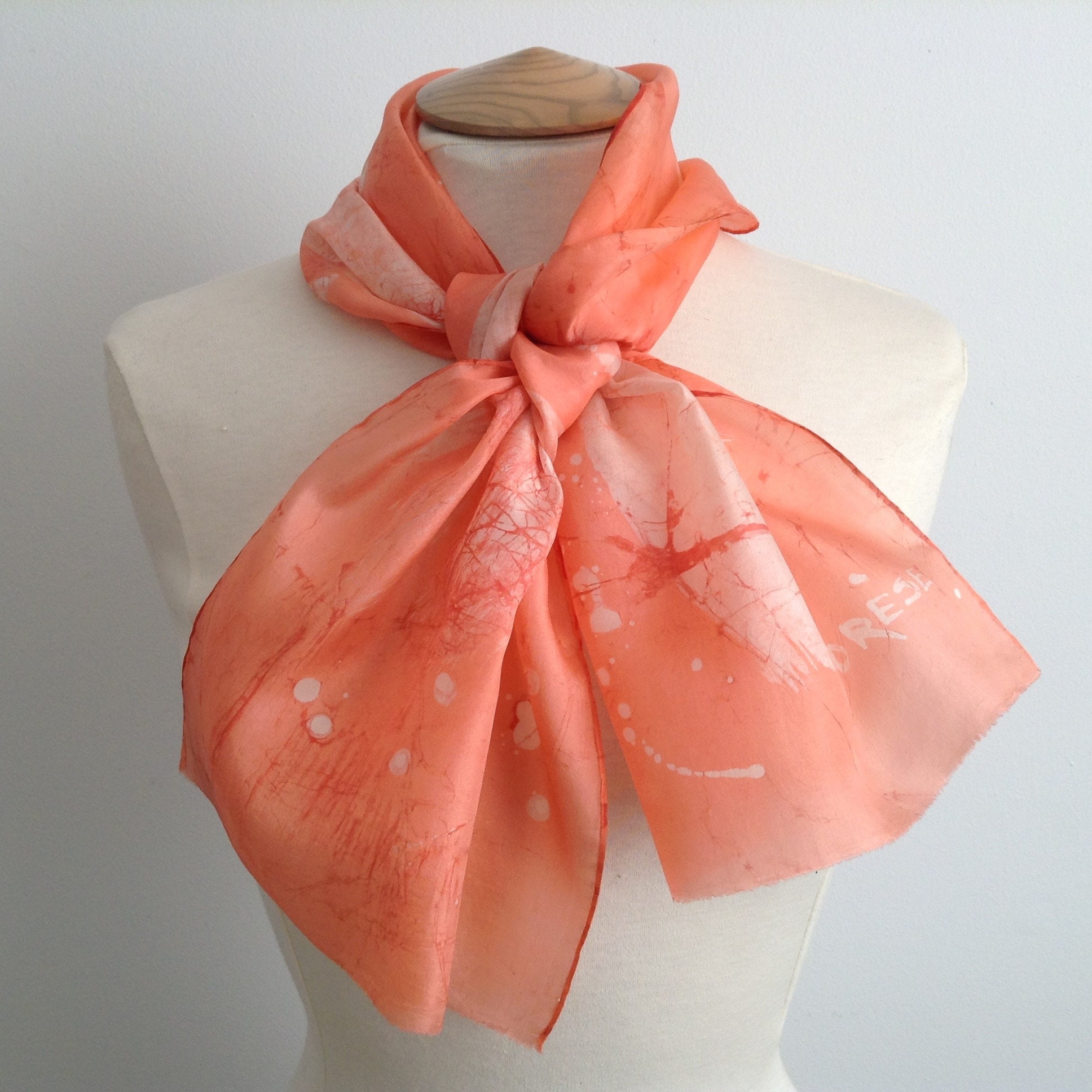 Vintage Andrese Peach and White Rectangular Silk Scarf Batik - Etsy Canada