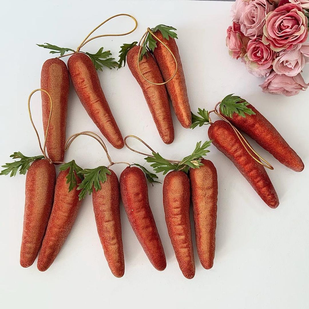 Vintage Set of 6 Glittery Decorative Hanging Faux Carrots, Whimsical ...