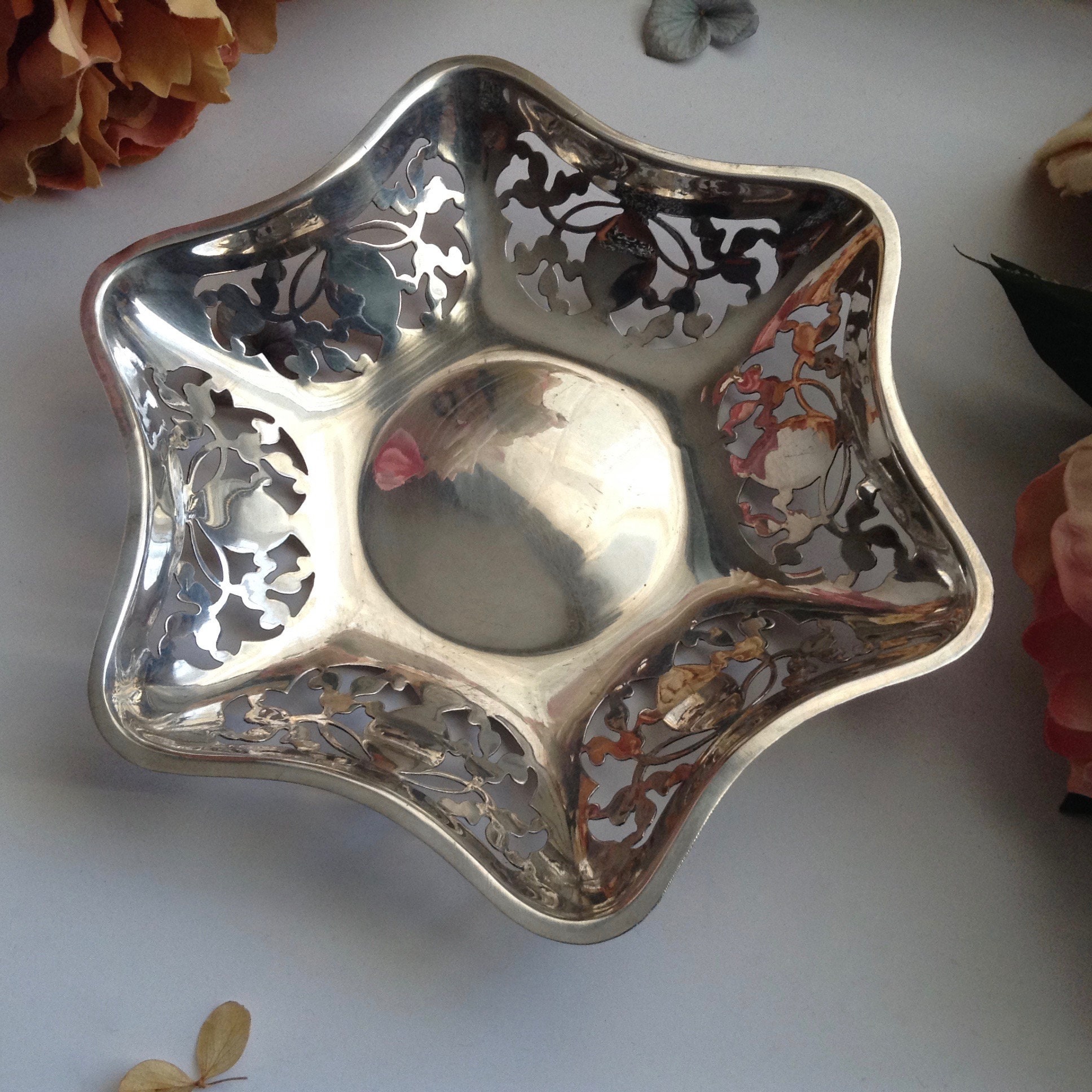 Vintage Silverplate Star Design Little Tray Floral Cutwork - Etsy UK