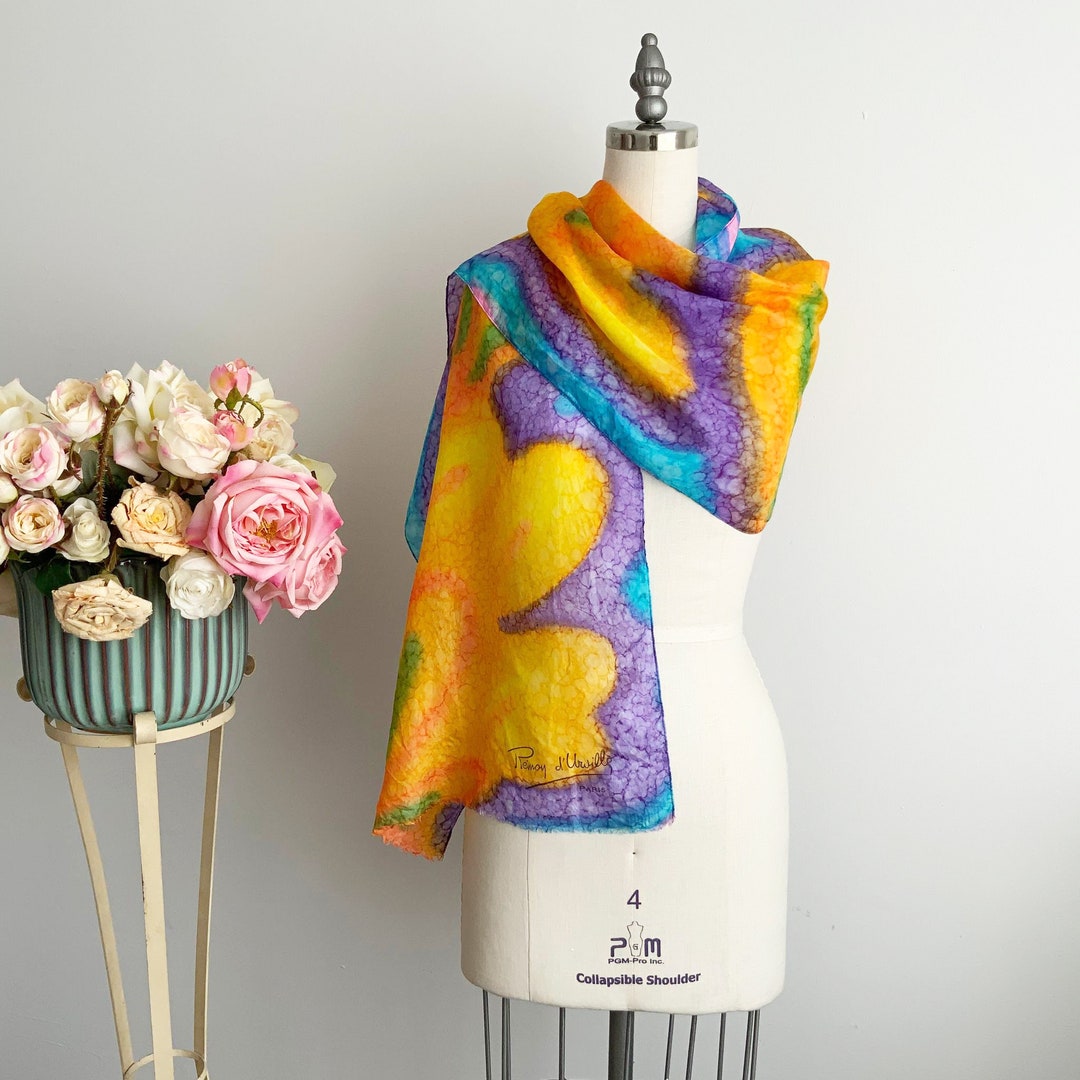 Vintage REMOY D'URVILLE Paris Large and Long Colorful Rectangular Silk ...