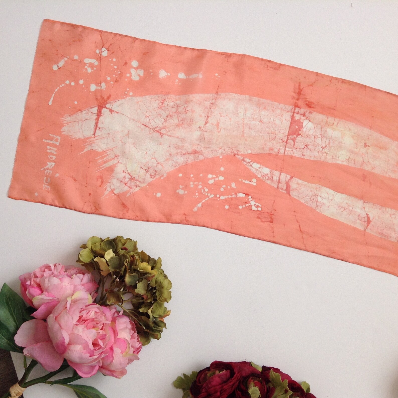 Vintage Andrese Peach and White Rectangular Silk Scarf Batik - Etsy Canada
