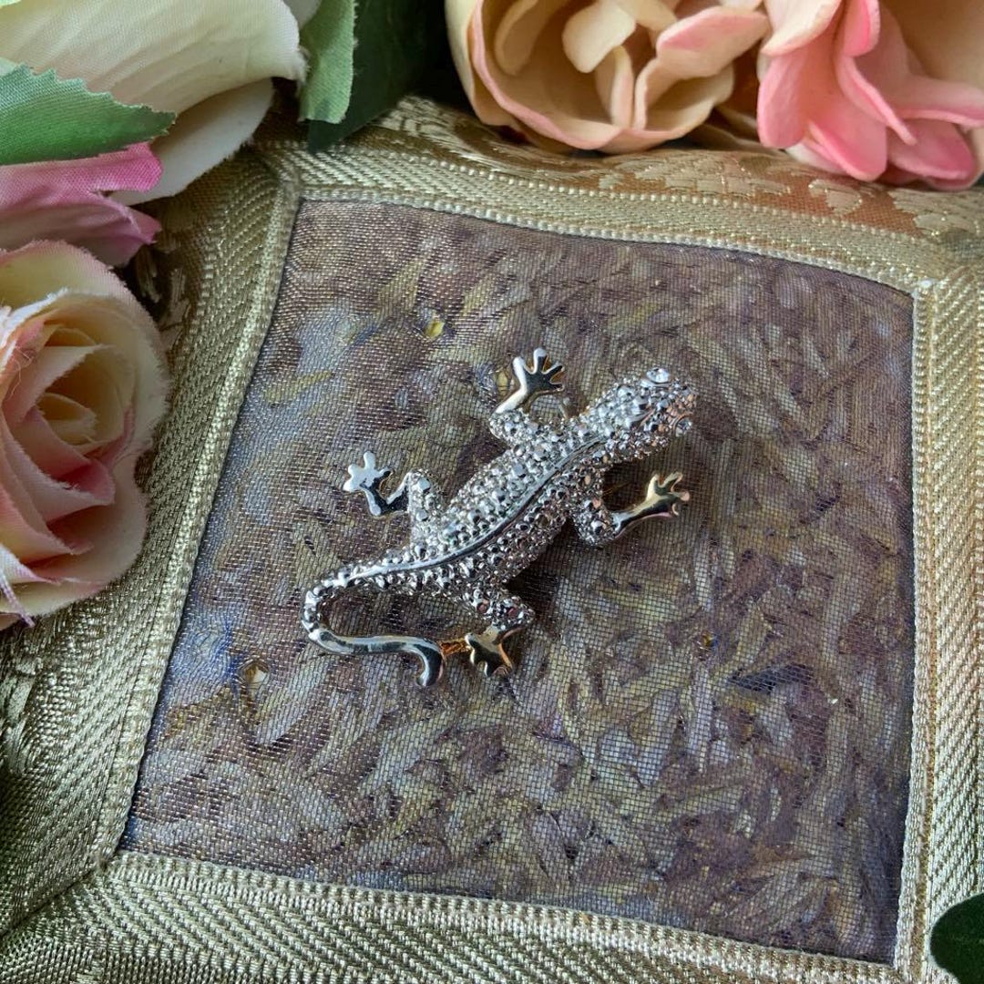 Vintage Gold and Silver Pebbled Lizard Brooch, Elegant Mid-century ...