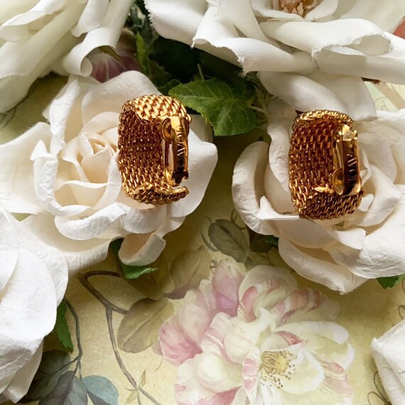 Vintage AVON Gold Tone Mesh Clip on Earrings, Classy … - Gem