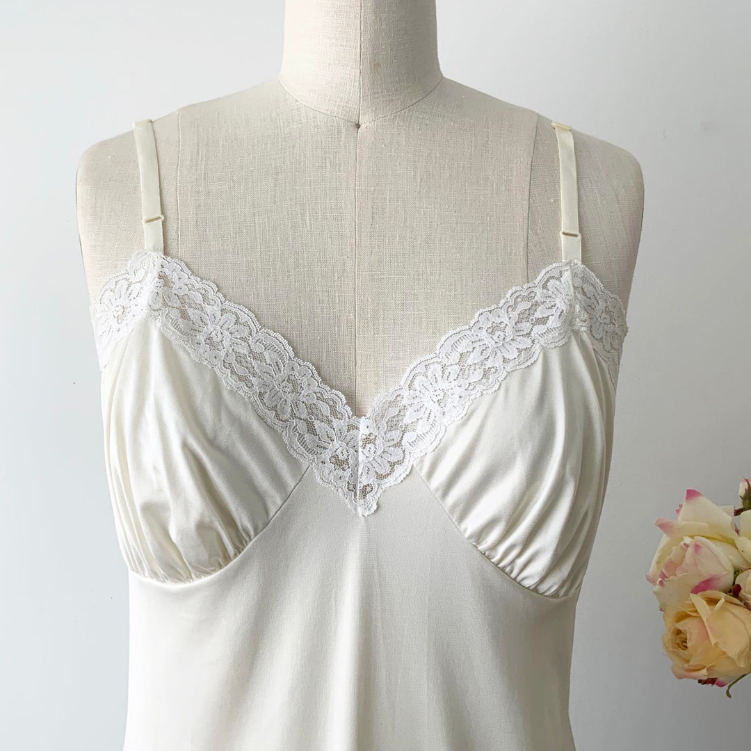 Vintage KAISER Beige Pin up Slip With Floral Lace on Bodice and Hem ...