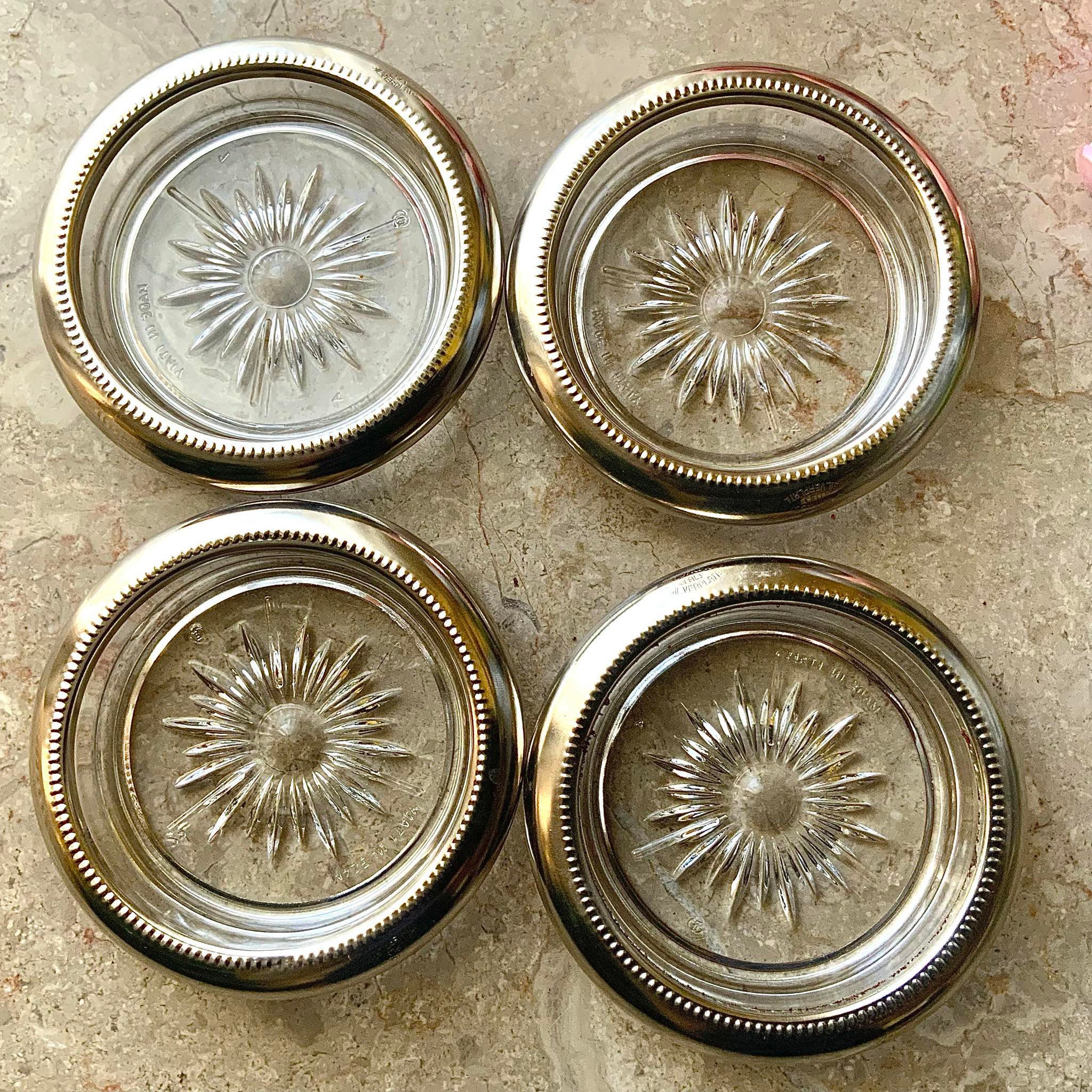 Vintage Silver Plate Cut Glass 4 Coaster Set Made in Italy, Gift Idea ...