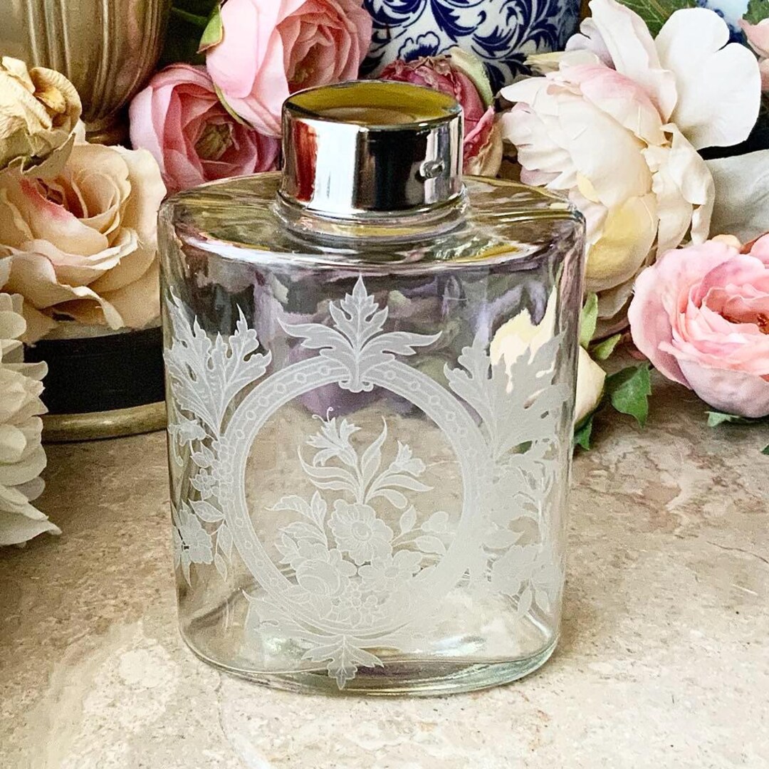 Vintage Etched Glass Vanity Bottle, Elegant Clear Glass Bottle With ...